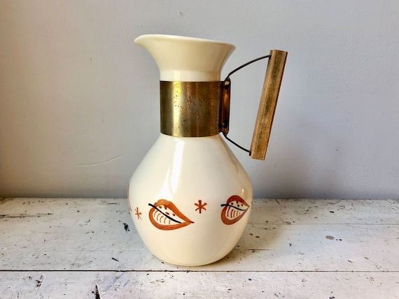 Mid-century Modern Ceramic Carafe With Metal and Wood Handle - Etsy