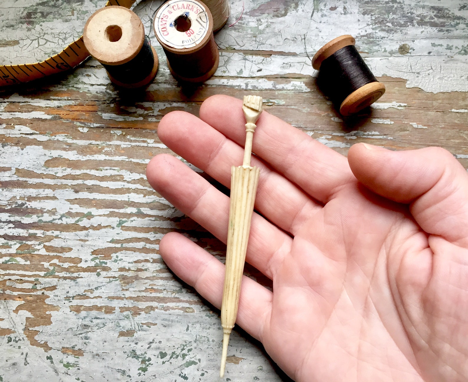 Antique Hand-carved Bone Needle Case Parasol With Hand - Etsy