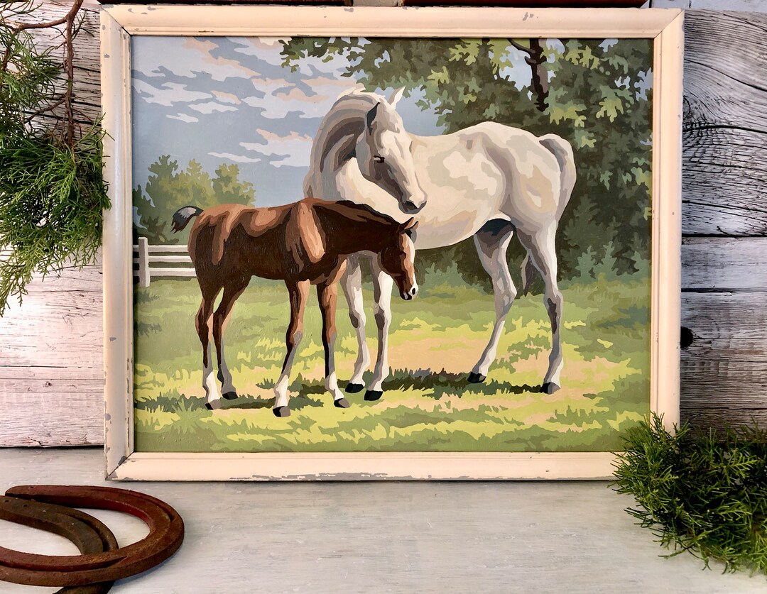 Vintage Oil Paint by Number of a Mare and Colt - Etsy
