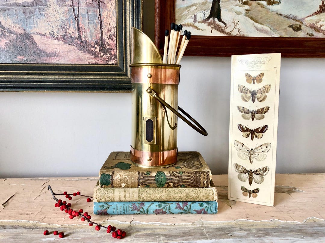 Vintage Copper Match Scuttle With Striker and Decorative Box With ...