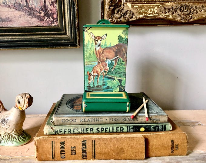 Vintage Tin Matchbox Holder With Deer and Woodland Scene - Etsy