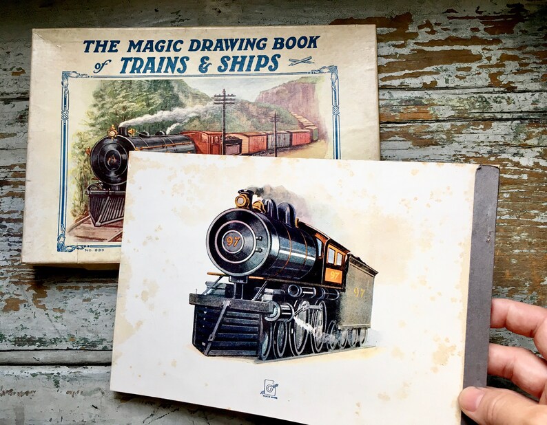 Vintage drawing book of trains ships and other vehicles | Etsy