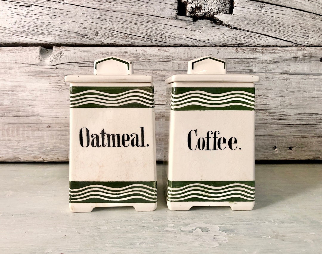 Pair of Antique Ceramic Canisters for Oatmeal and Coffee; Made in ...