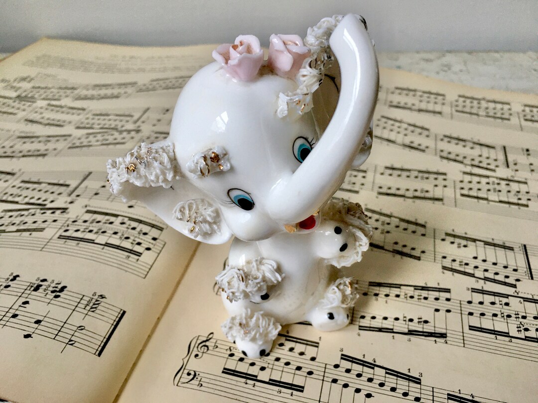 Vintage Spaghetti-ware Porcelain Elephant - Etsy