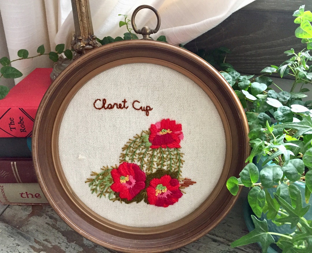Crewel Embroidery of a Claret Cup Cactus; Spinnerin Stitchery - Etsy