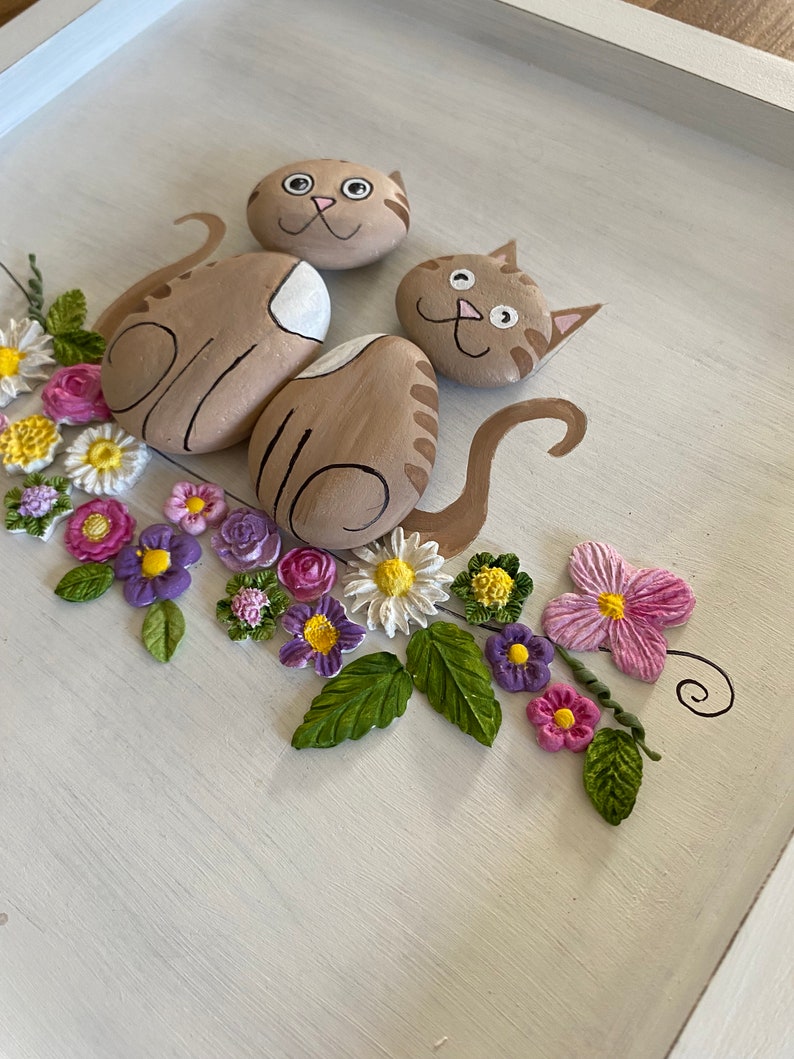 Pebble Art Cute Cats Stone Painting Wall Hanging Home Decor - Etsy