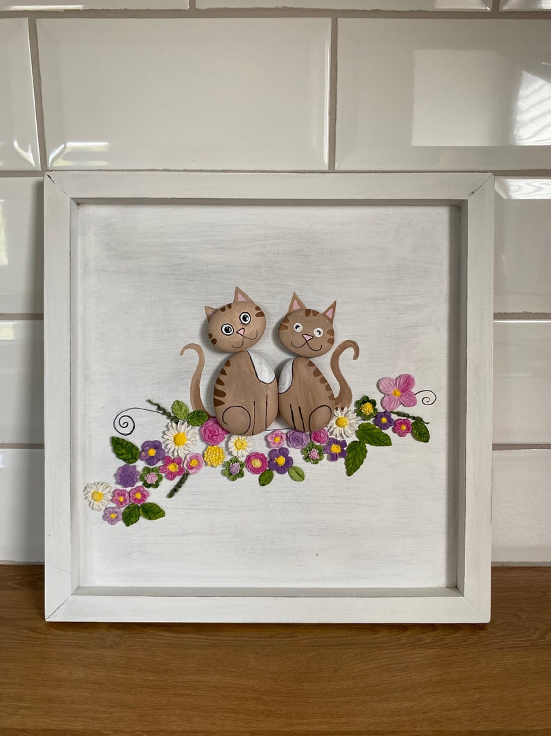 Pebble Art Cute Cats Stone Painting Wall Hanging Home Decor - Etsy