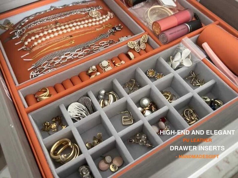 Custom PU Leather Jewelry Organizer | Velvet Drawer Inserts - Etsy
