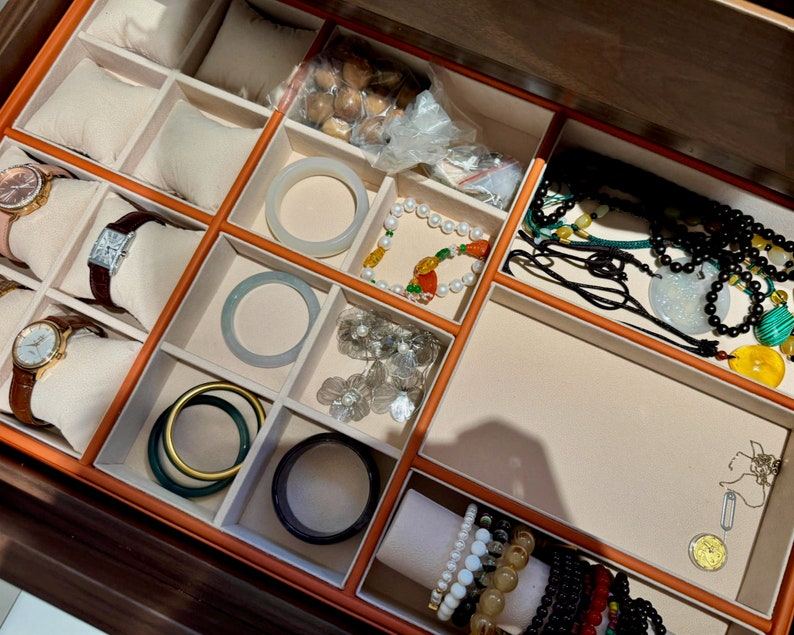 Custom PU Leather Jewelry Organizer | Velvet Drawer Inserts - Etsy