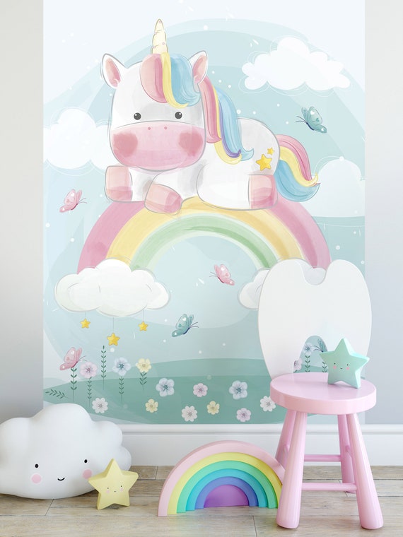 Pastel UNICORN Wallpaper PASTEL Girls Colours Wall DECOR | Etsy