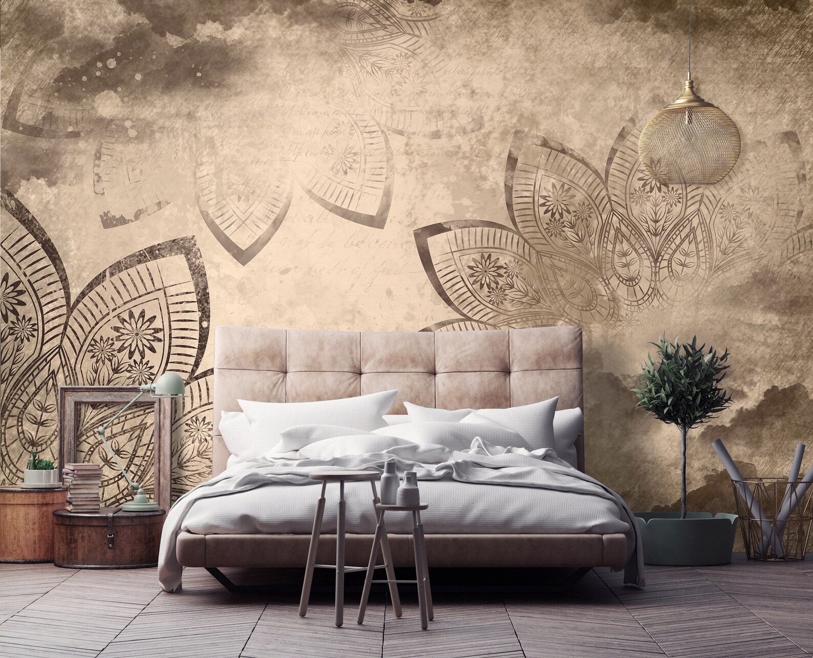 Mandala BOHO MURAL Wallpaper Zen Yoga Mural Bohemian Wall Decoration ...