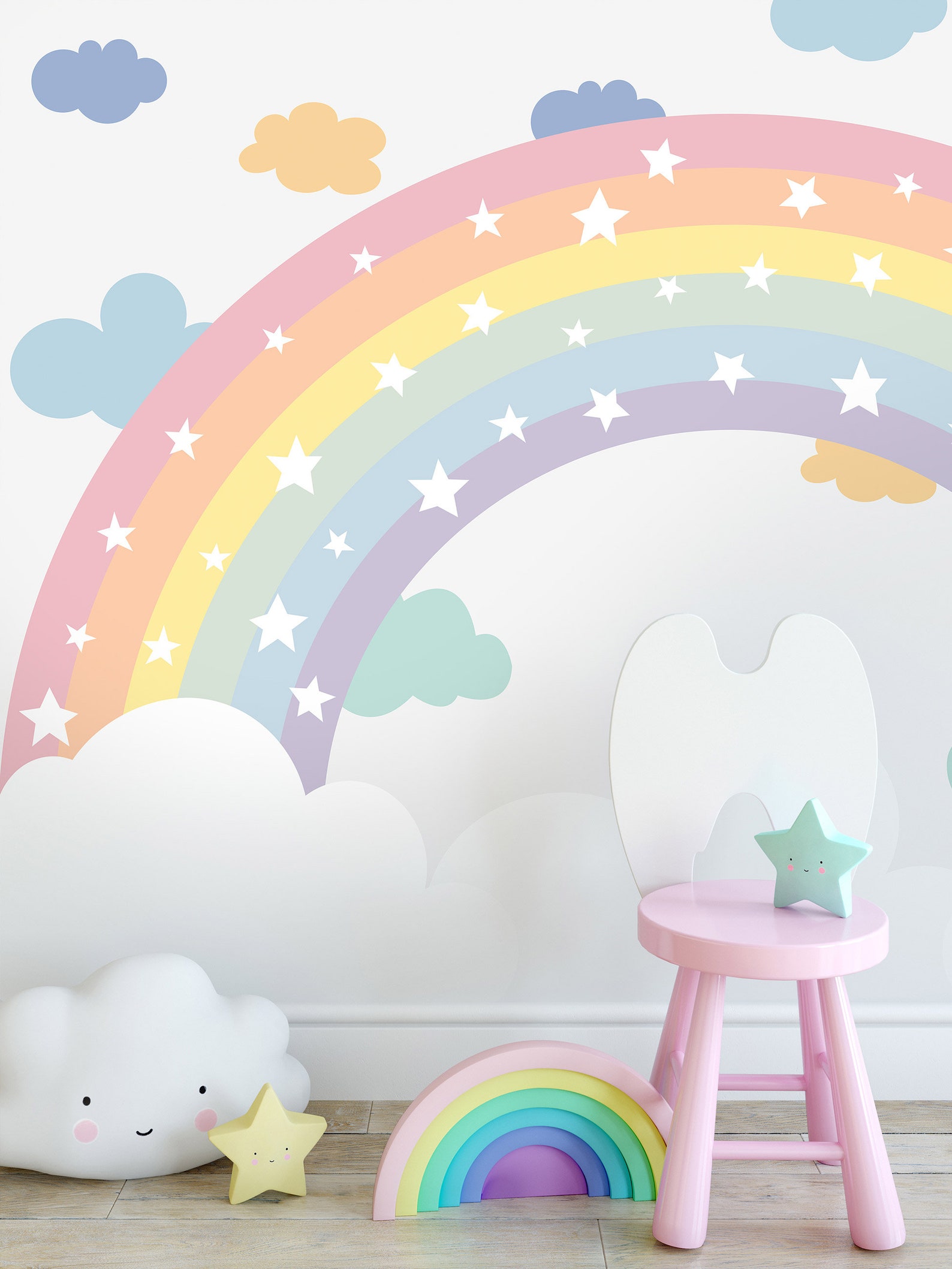 Personalised Rainbow KIDS Room Wallpaper PASTEL Rainbows - Etsy