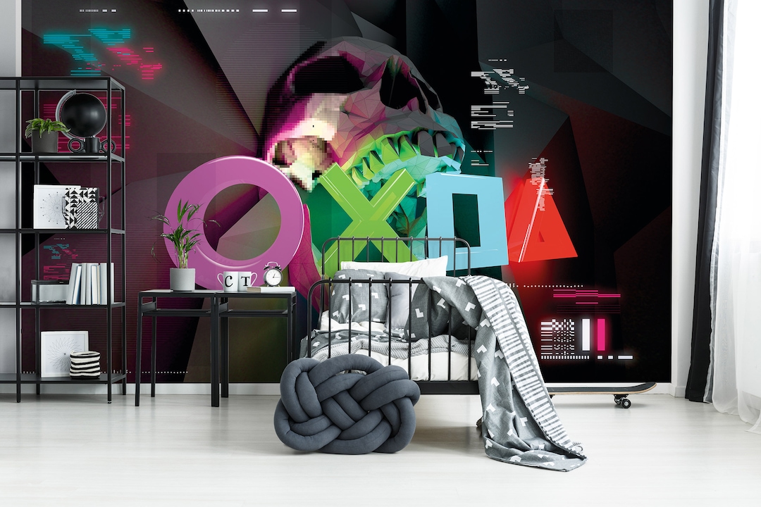 SKULL Gamer Player Wall Mural | Gamer Teen Room Wallpaper | Teenager ...
