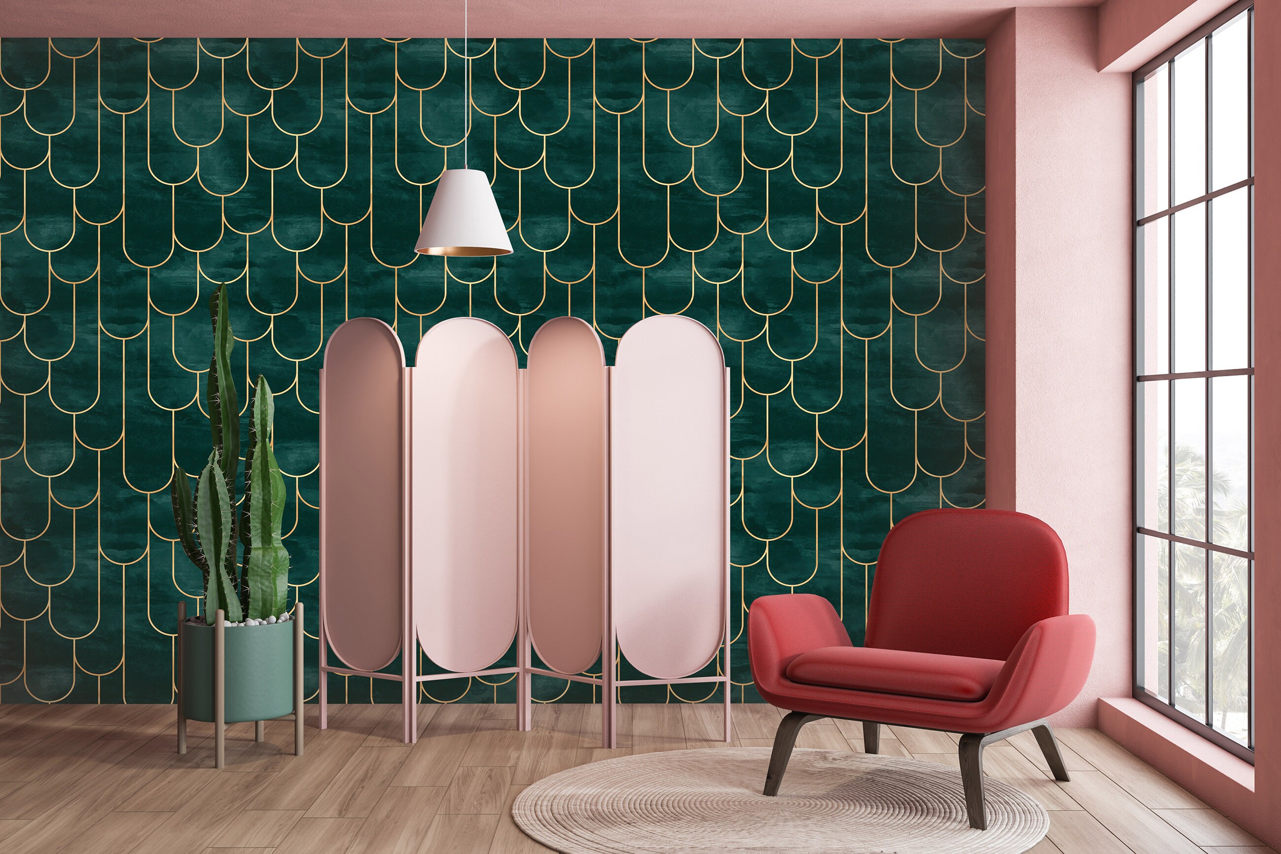 Art Deco Green Wallpaper: Bohemian Wall Mural - Etsy