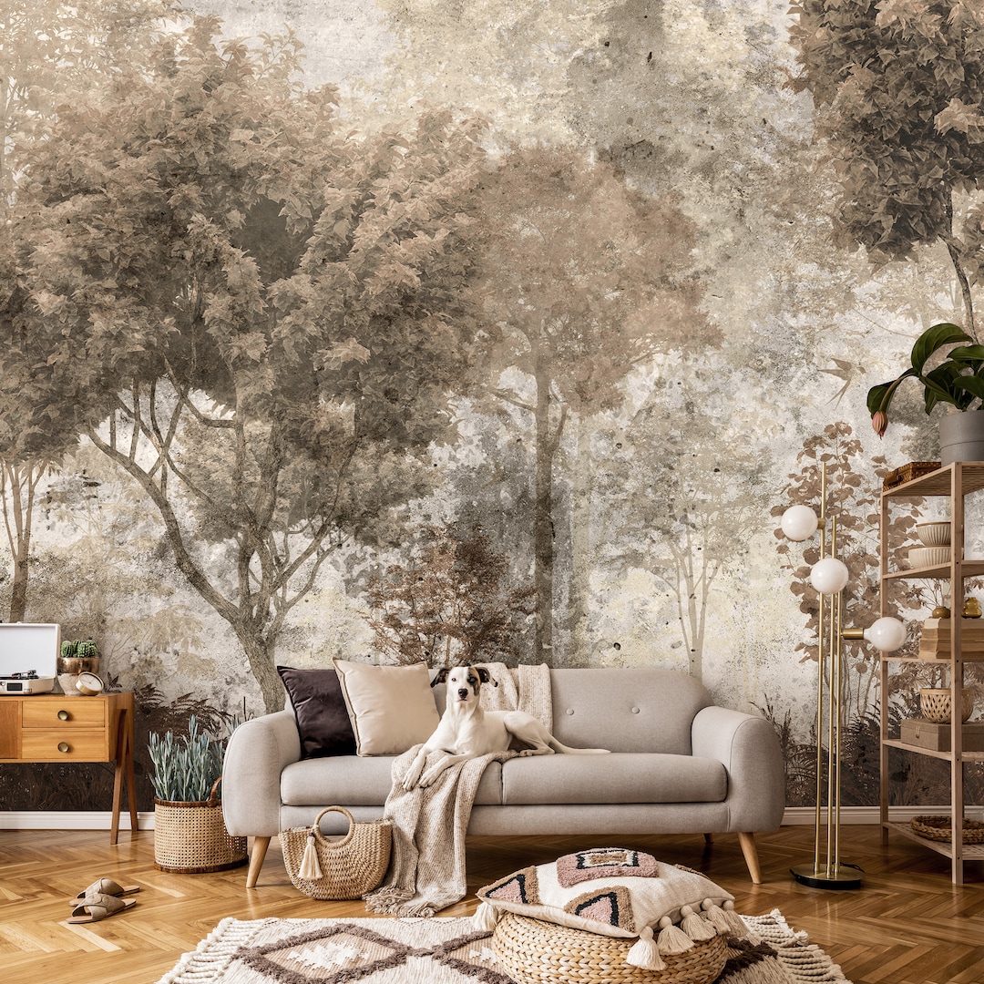 Mysterious Forest Vintage Wall Mural Sepia Retro Wallpaper - Etsy