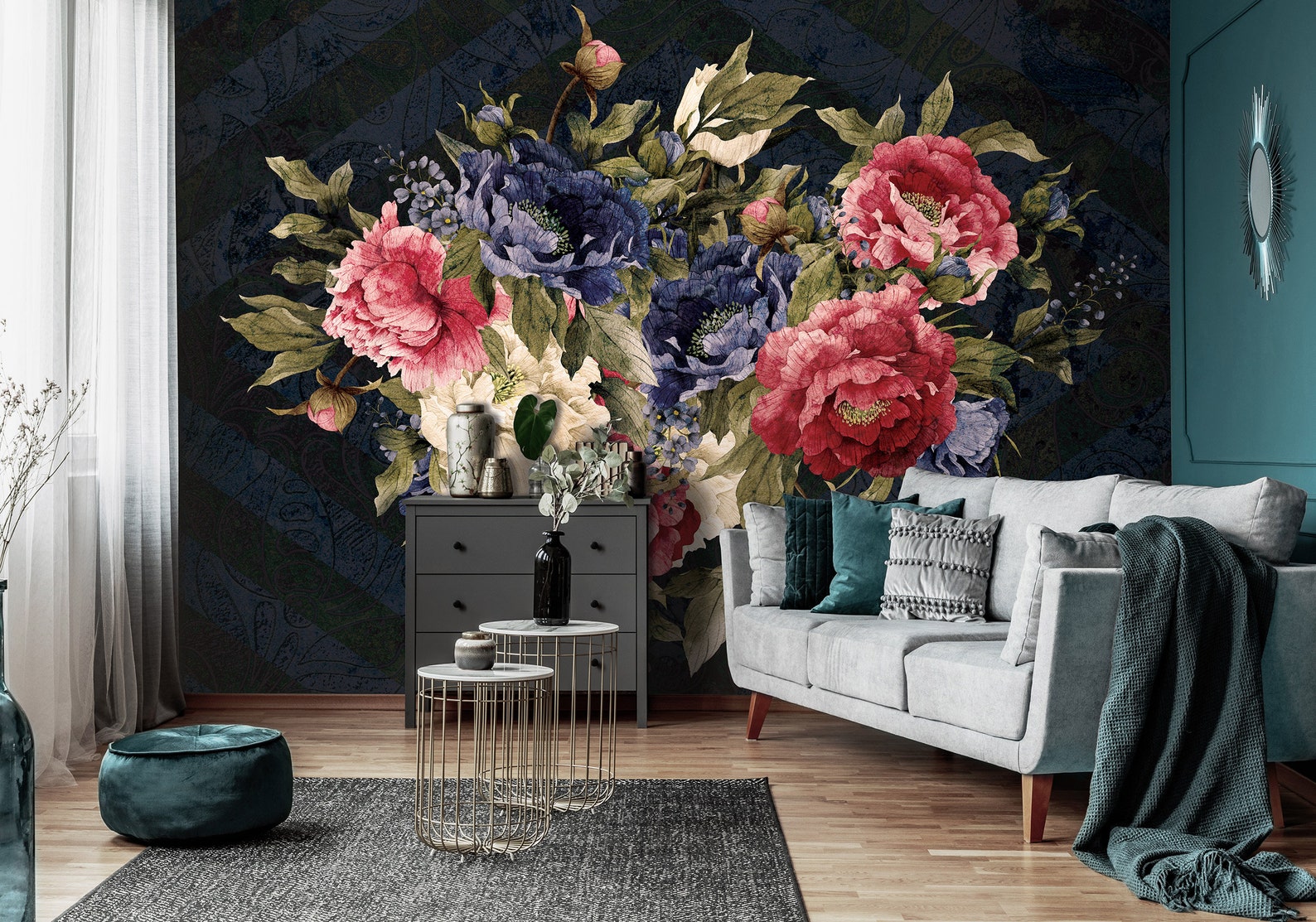 Large Floral Wallpaper Photo Mural Wall Decoration - Etsy