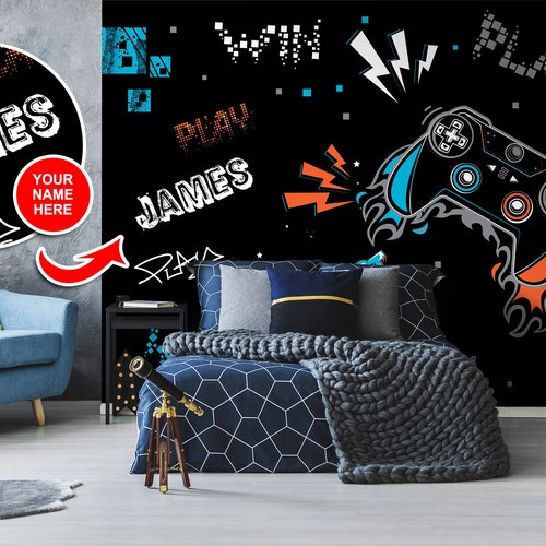 Mural Gamer Player Wall Mural Gamer Teen Room Wallpaper - Etsy