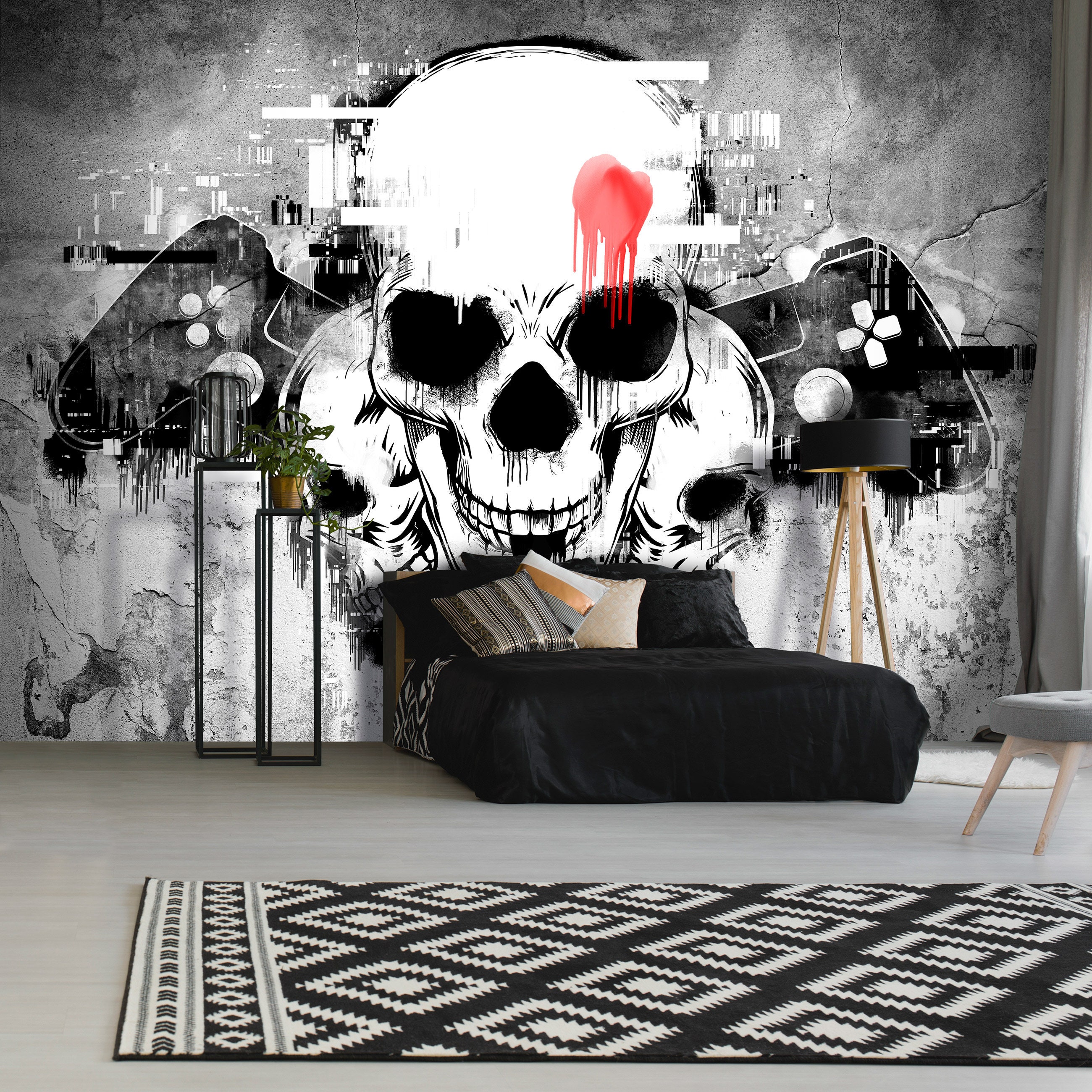 Gamer SKULL Player Wall Mural Gamer Boys Room Wallpaper - Etsy
