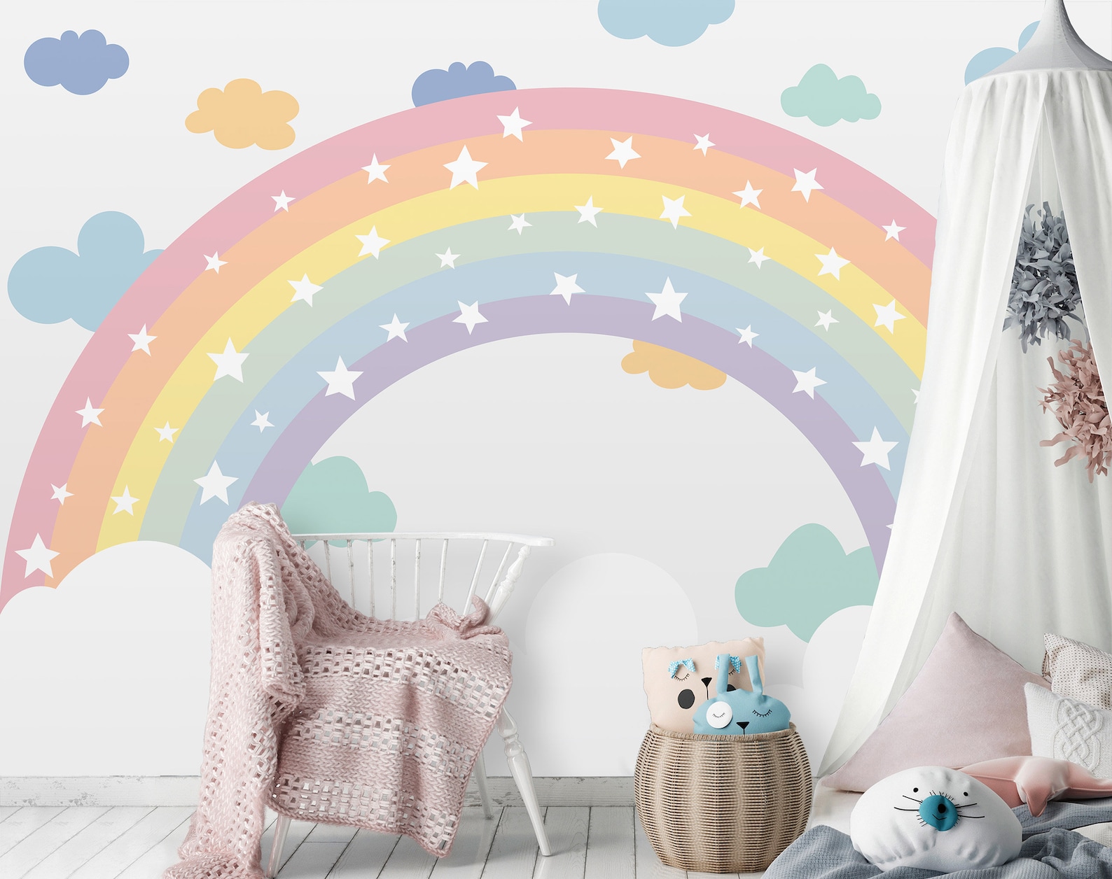 Personalised Rainbow KIDS Room Wallpaper PASTEL Rainbows - Etsy