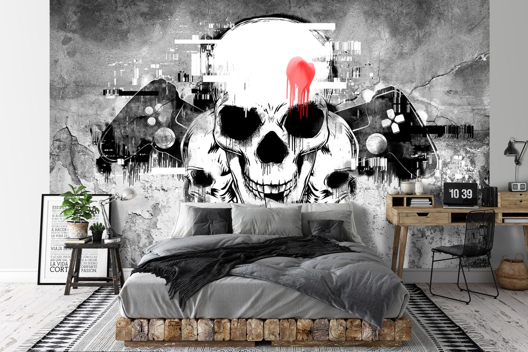 Gamer SKULL Player Wall Mural | Gamer Boys Room Wallpaper | Teenager ...