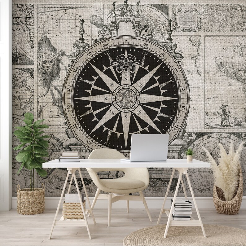 Wind Rose Wallpaper Compass Art Mural Wall Decoration - Etsy