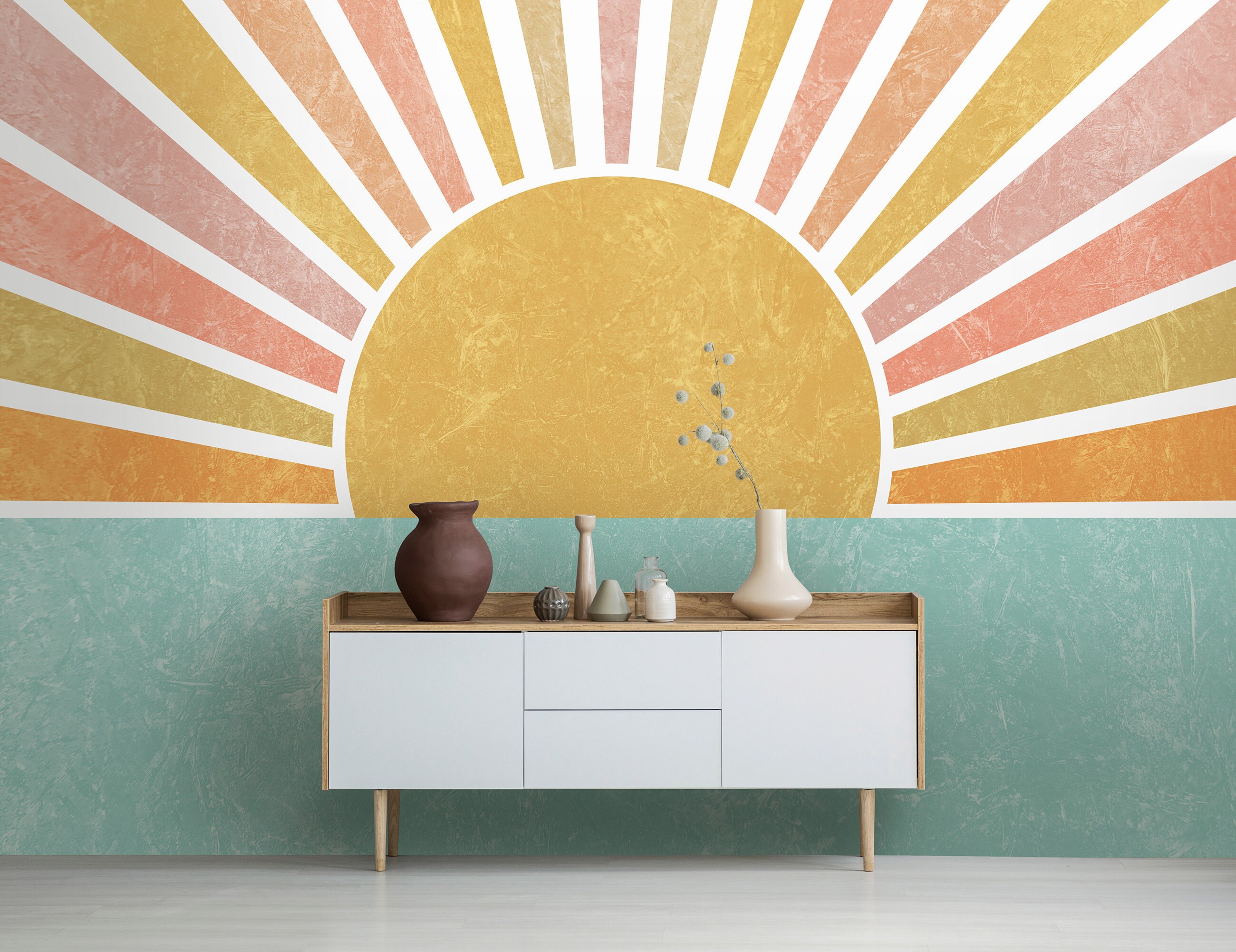 BOHO Sun Wallpaper Bohemian Decal Mural Mustard Pastels - Etsy