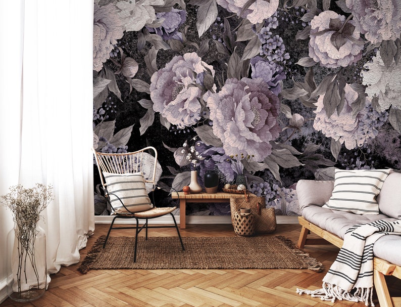 Dusky FLOWERS Wallpaper Photo Mural Wall Decoration - Etsy