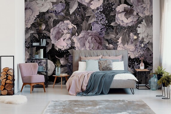 Dusky FLOWERS Wallpaper Photo Mural Wall Decoration - Etsy