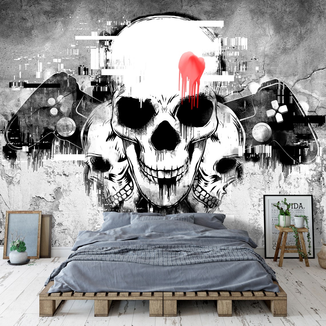 Gamer SKULL Player Wall Mural Gamer Boys Room Wallpaper - Etsy