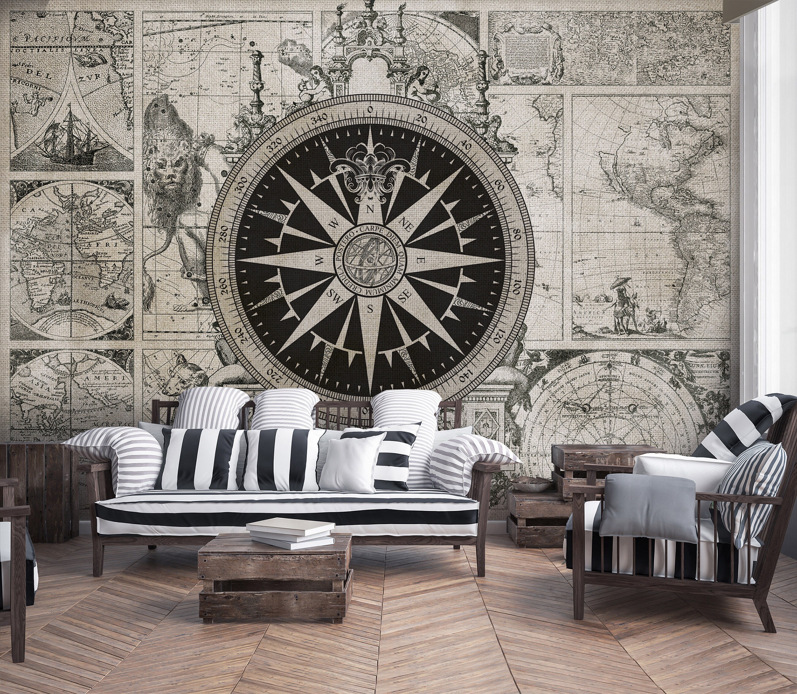 Wind Rose Wallpaper Compass Art Mural Wall Decoration - Etsy