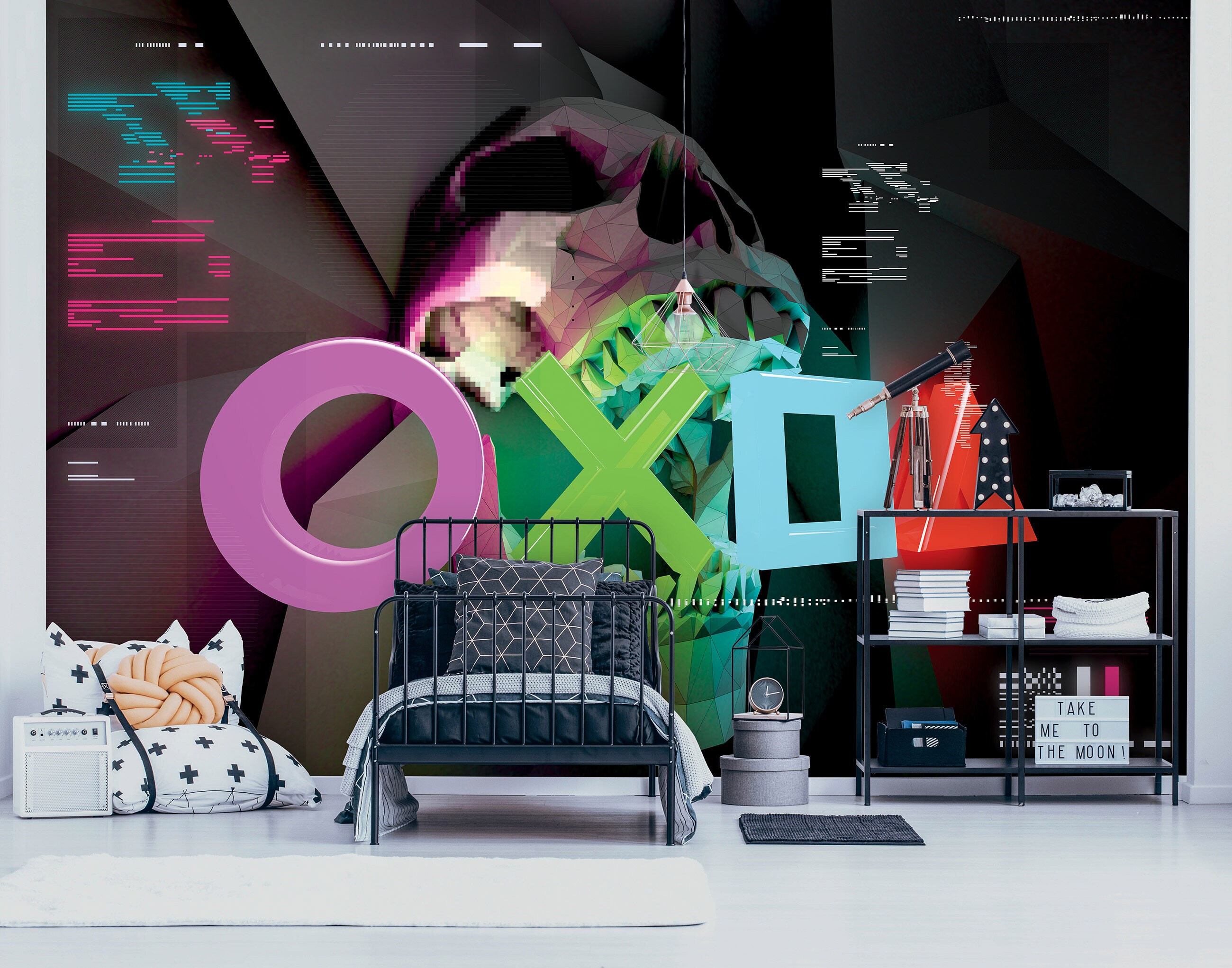 SKULL Gamer Player Wall Mural Gamer Teen Room Wallpaper - Etsy