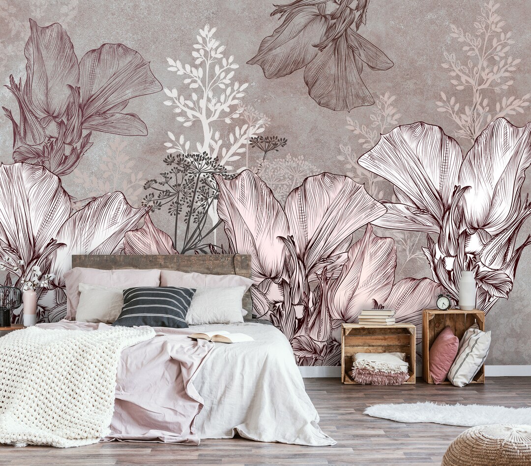 Floral Botanic ART Wallpaper MURAL Flowers PRINT Mural - Etsy