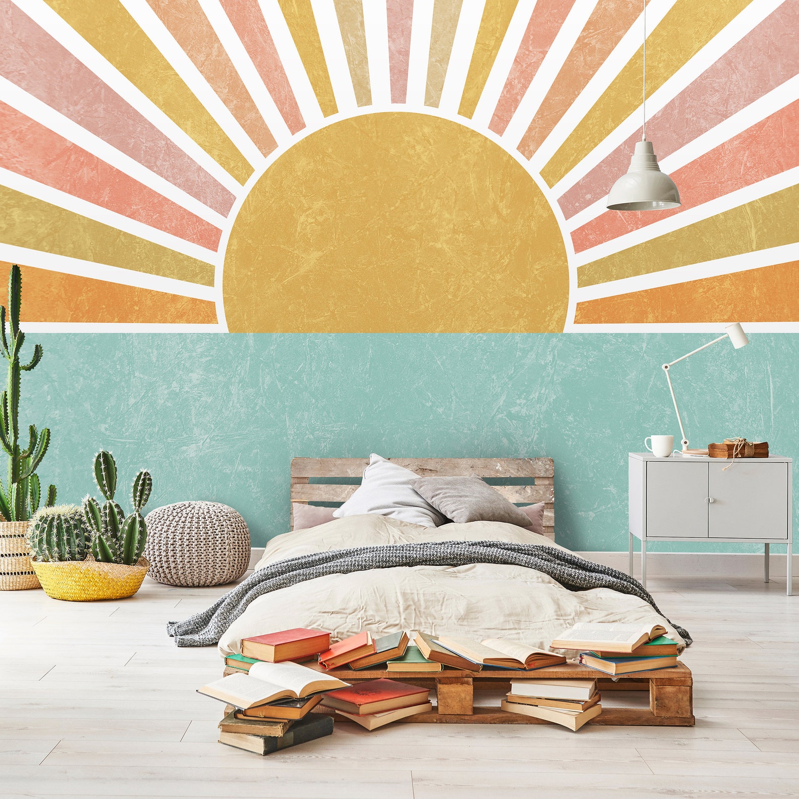 BOHO Sun Wallpaper Bohemian Decal Mural Mustard Pastels - Etsy