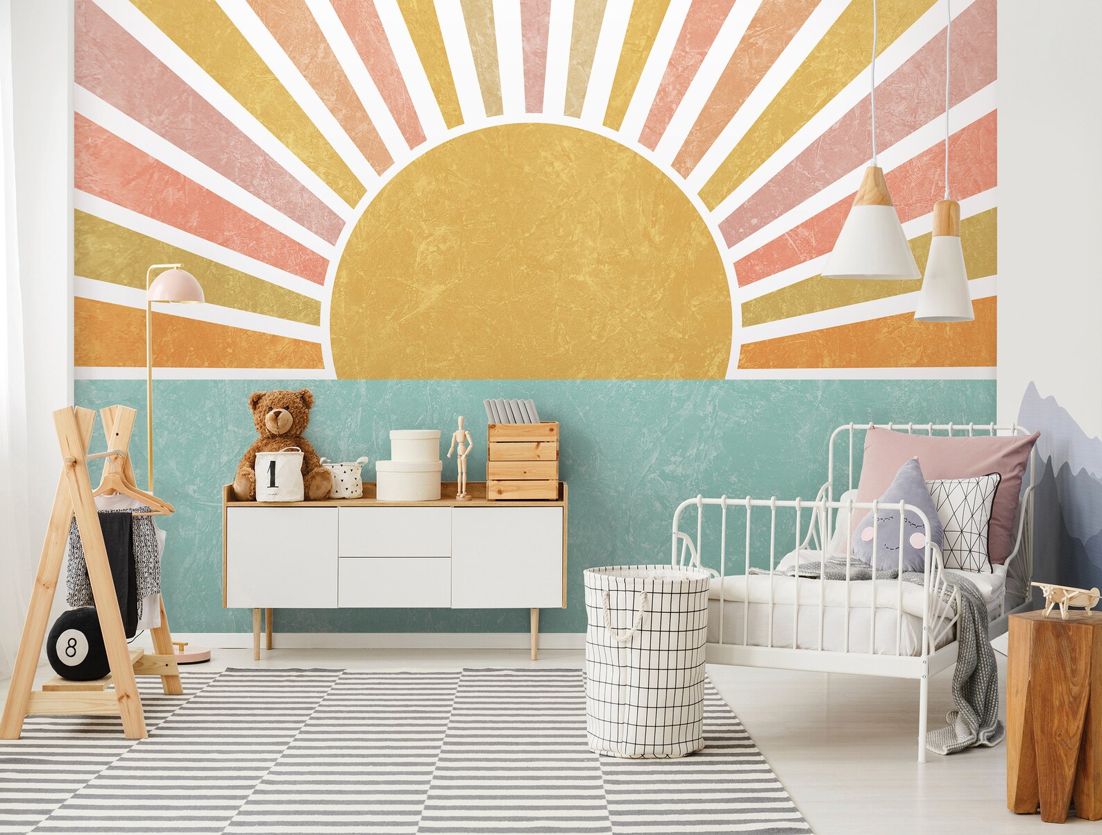 BOHO Sun Wallpaper | Bohemian Decal Mural | Mustard Pastels Wallpaper ...