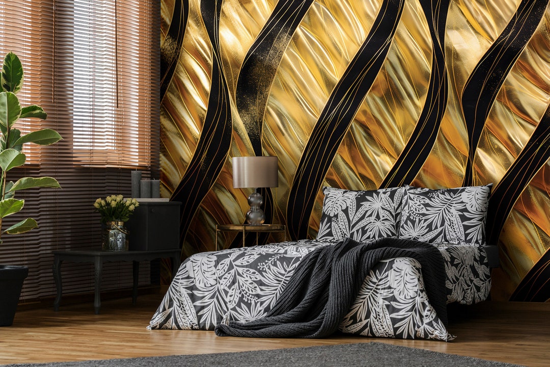 GOLD Waves Wallpaper | Luxury Design | Modern Print Wall Mural ...