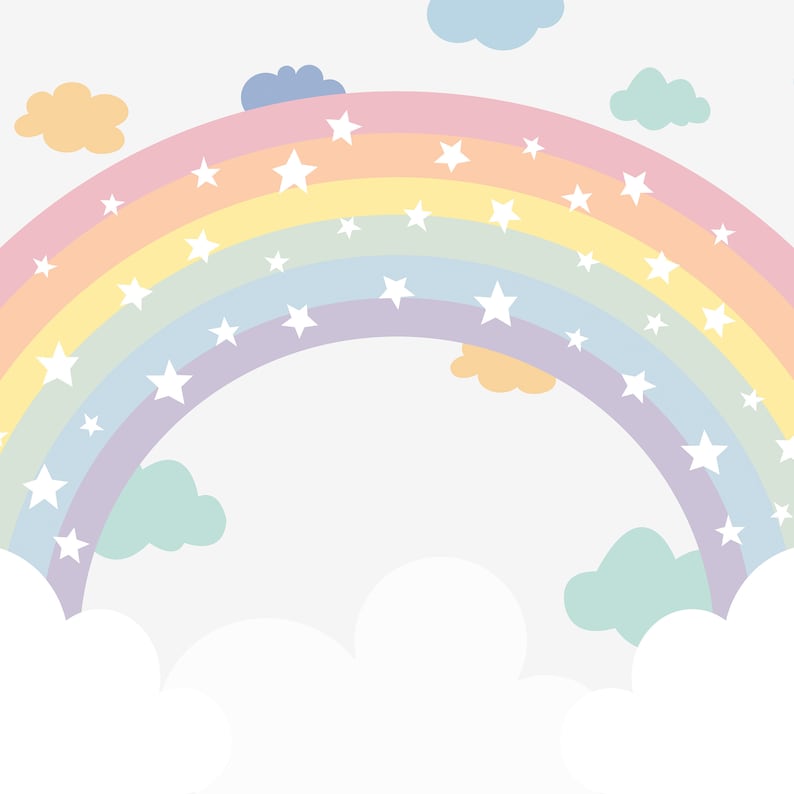 Personalised Rainbow KIDS Room Wallpaper PASTEL Rainbows - Etsy