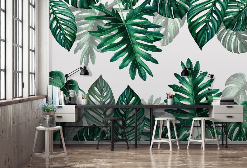 Monstera PLANT Wallpaper BOHO Mural Wall Decoration Wall - Etsy