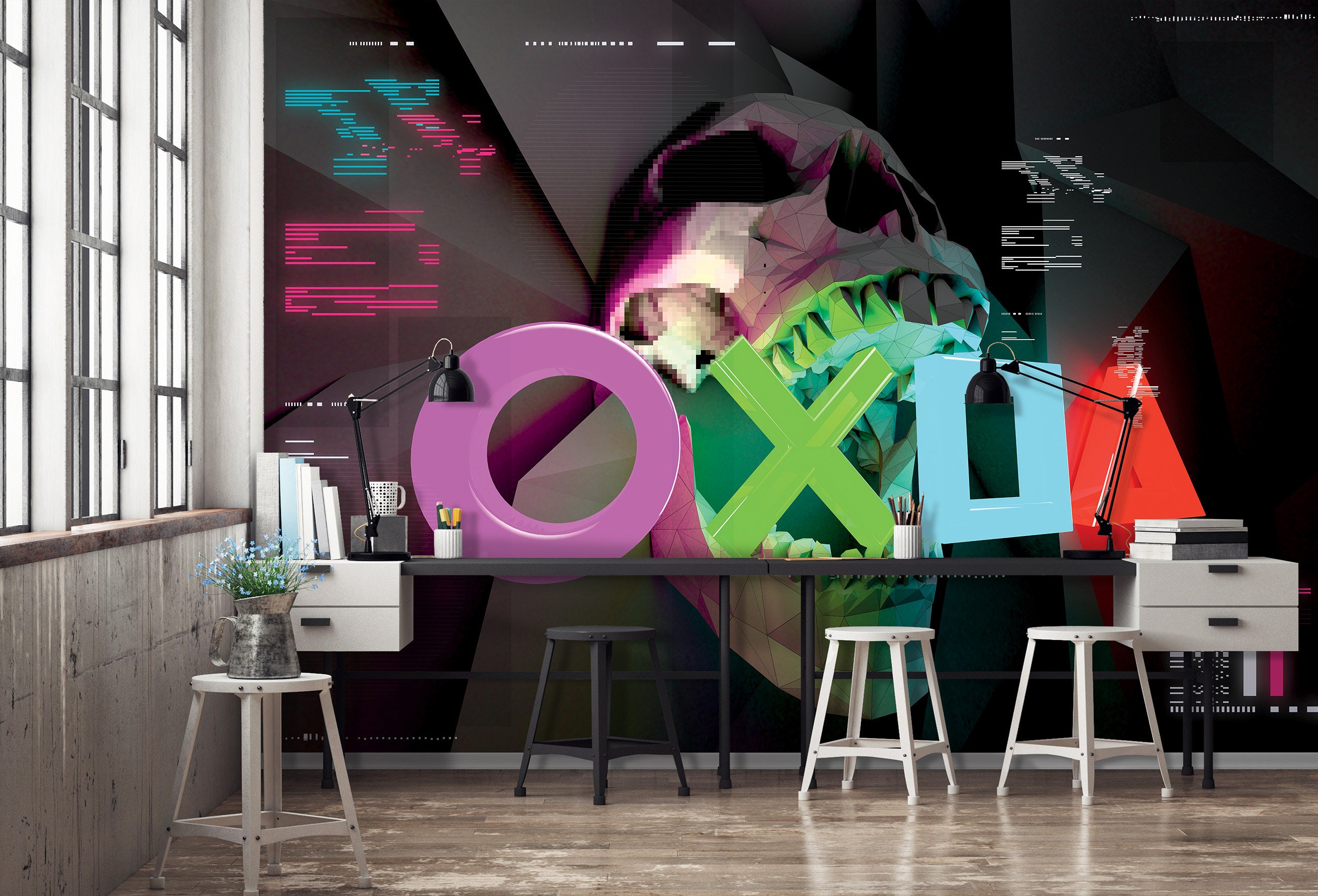 SKULL Gamer Player Wall Mural Gamer Teen Room Wallpaper - Etsy