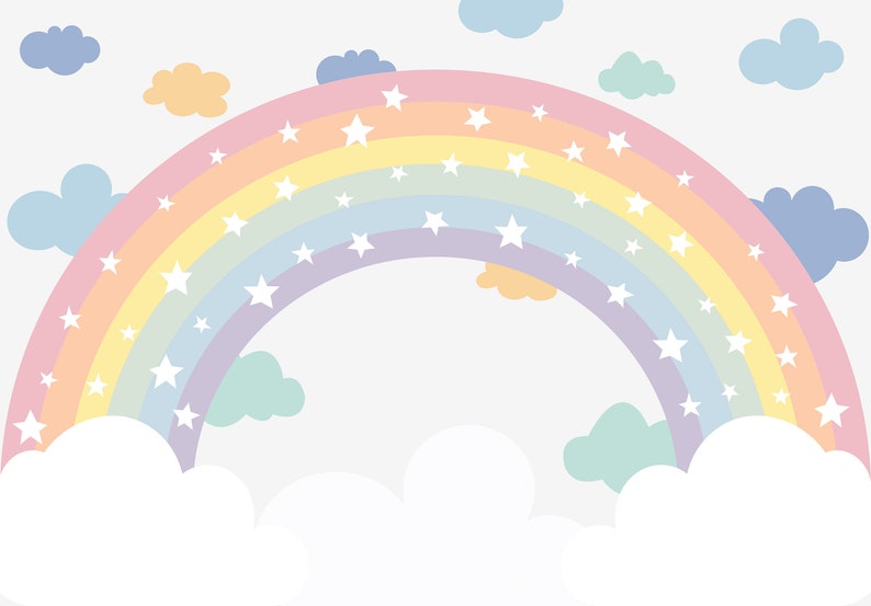 Personalised Rainbow KIDS Room Wallpaper PASTEL Rainbows - Etsy