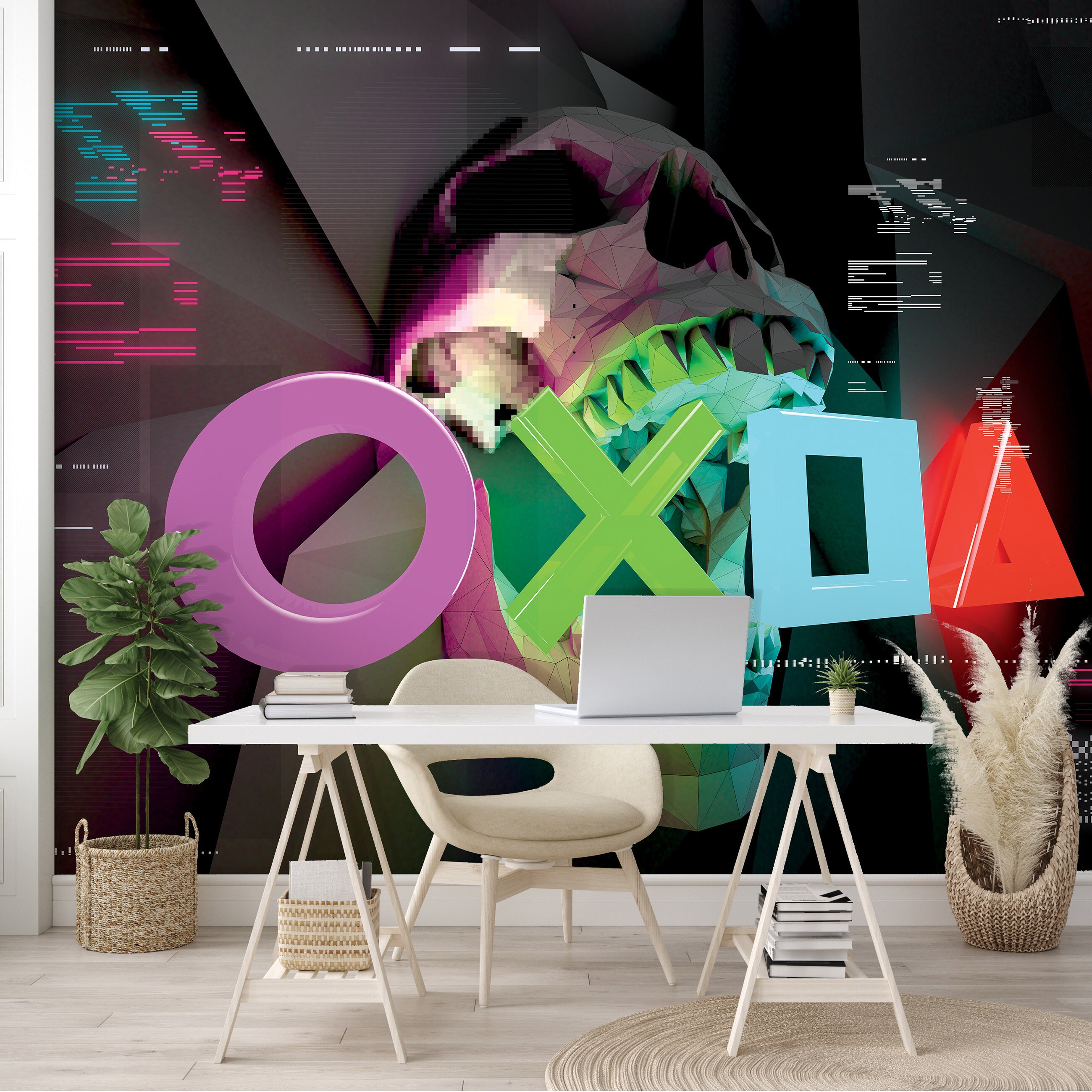 SKULL Gamer Player Wall Mural Gamer Teen Room Wallpaper - Etsy