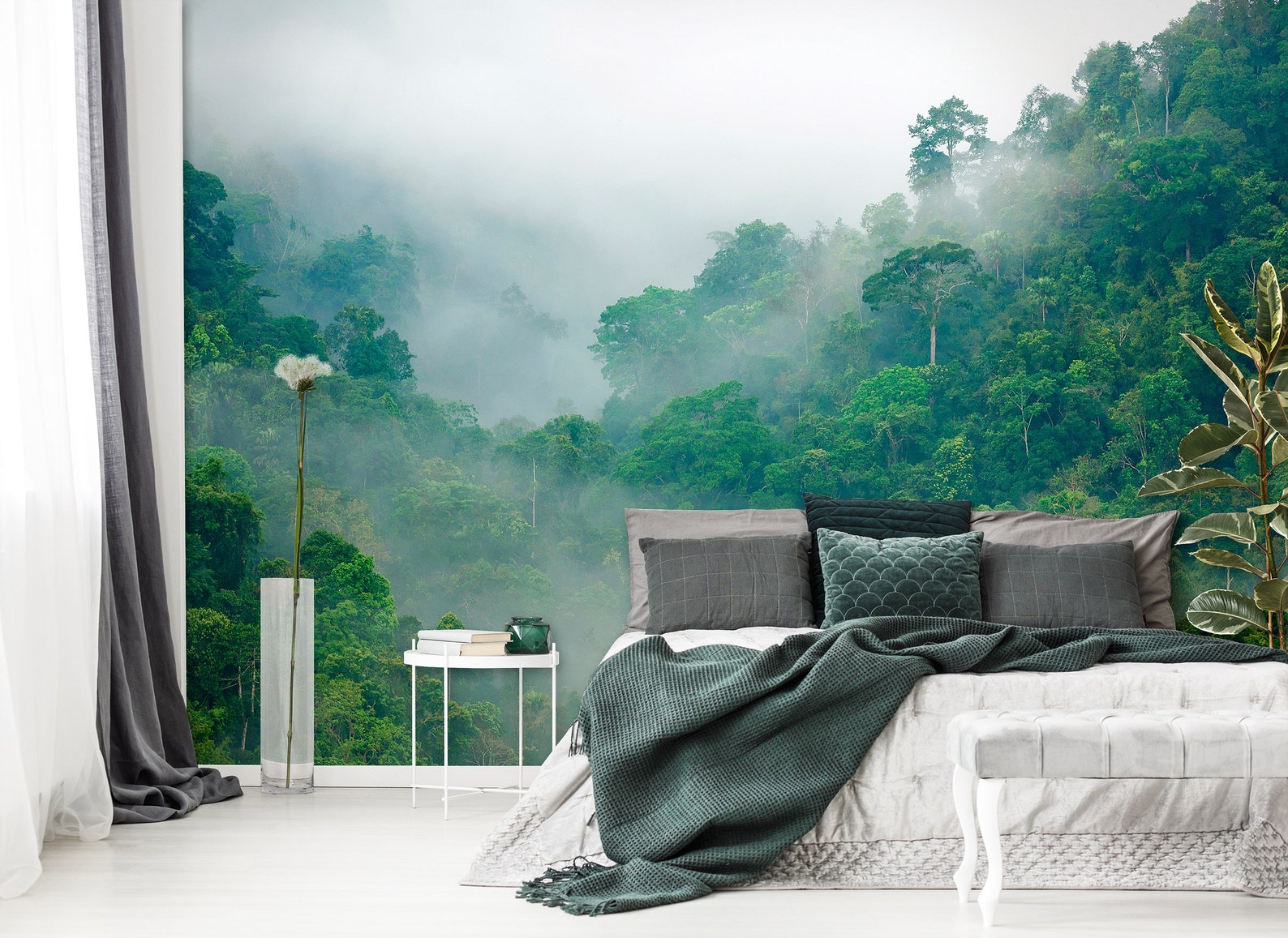 MURAL Wallpaper Forest in the FOG Green Wall Boho - Etsy