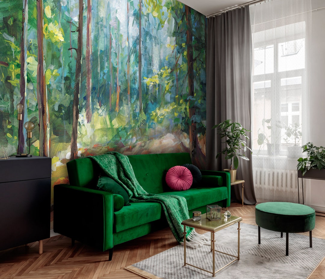 Forest Oil Painting Wallpaper | Photo Mural | Wall Decoration | Forest ...