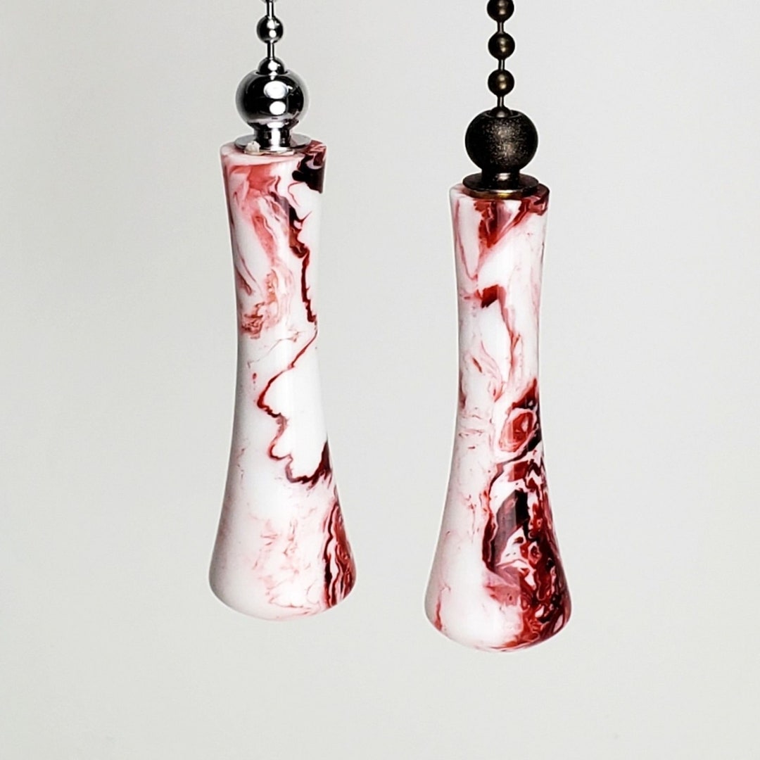Light Pull, Fan Pull, Lamp Pull, Blind Pull, Hand Turned White With Red ...