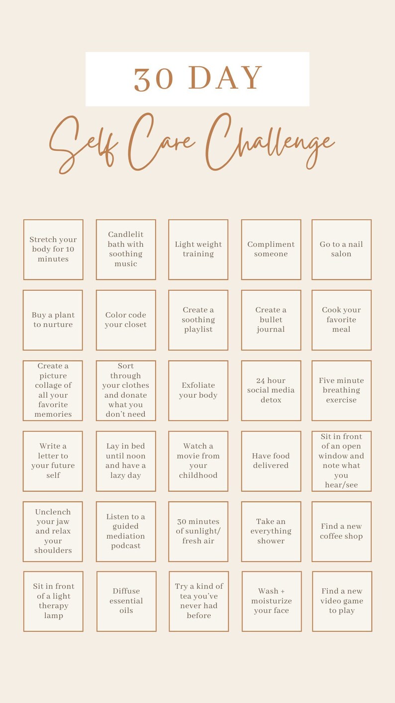 30-day Self-care and Mental Health Challenge Worksheet - Etsy
