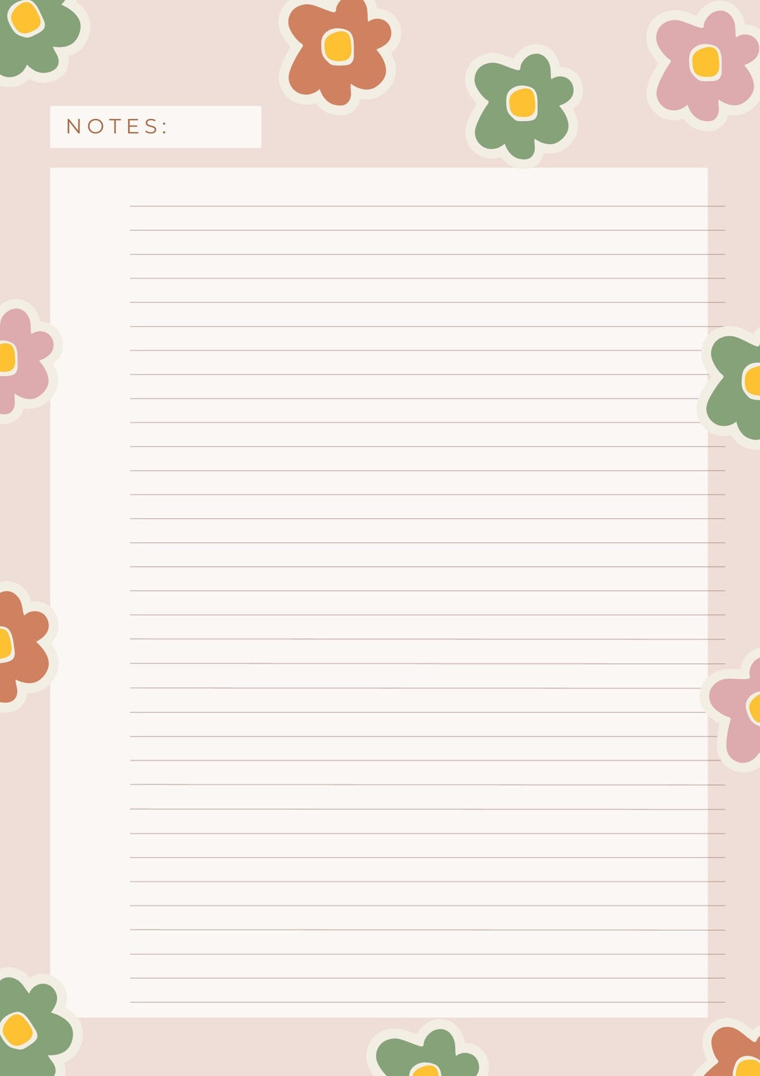 Floral Lined Note Paper Printable Page Digital Download Note Taking ...