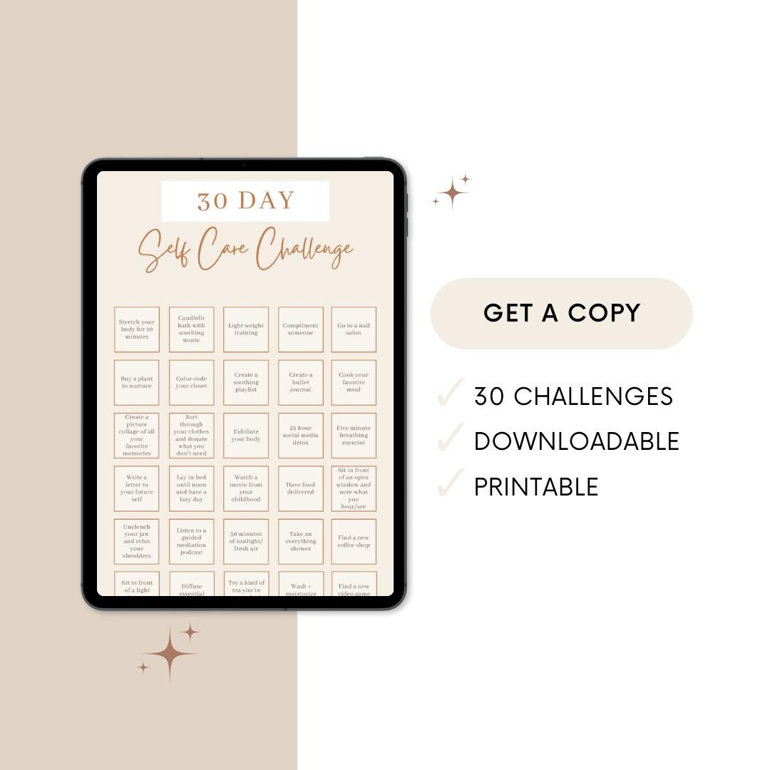 30-day Self-care and Mental Health Challenge Worksheet - Etsy