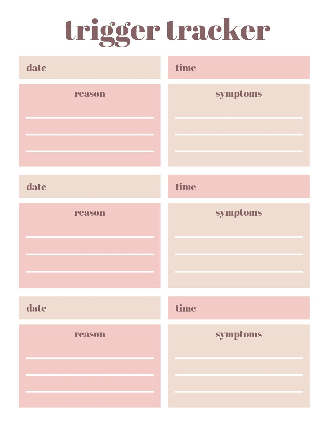 Printable Trigger Tracker | Mental Health & Self-care Journal Pages ...