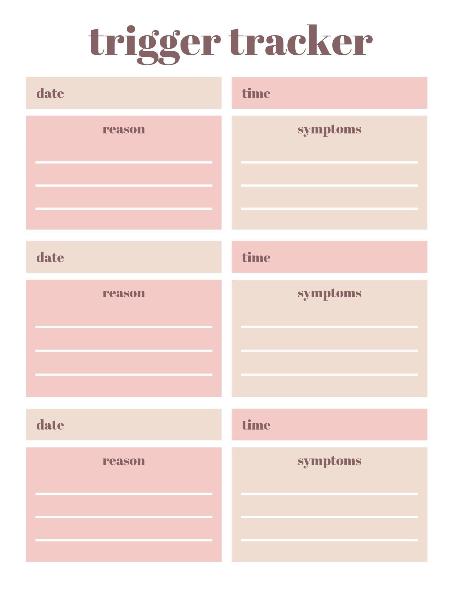 Printable Trigger Tracker | Mental Health & Self-care Journal Pages ...