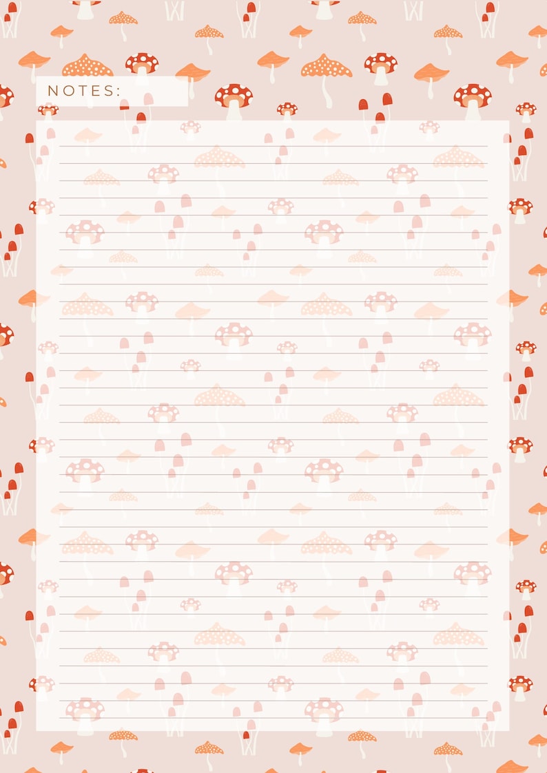 Printable Mushroom-themed Note Sheet | Cute & Cozy Note Paper | Nature ...