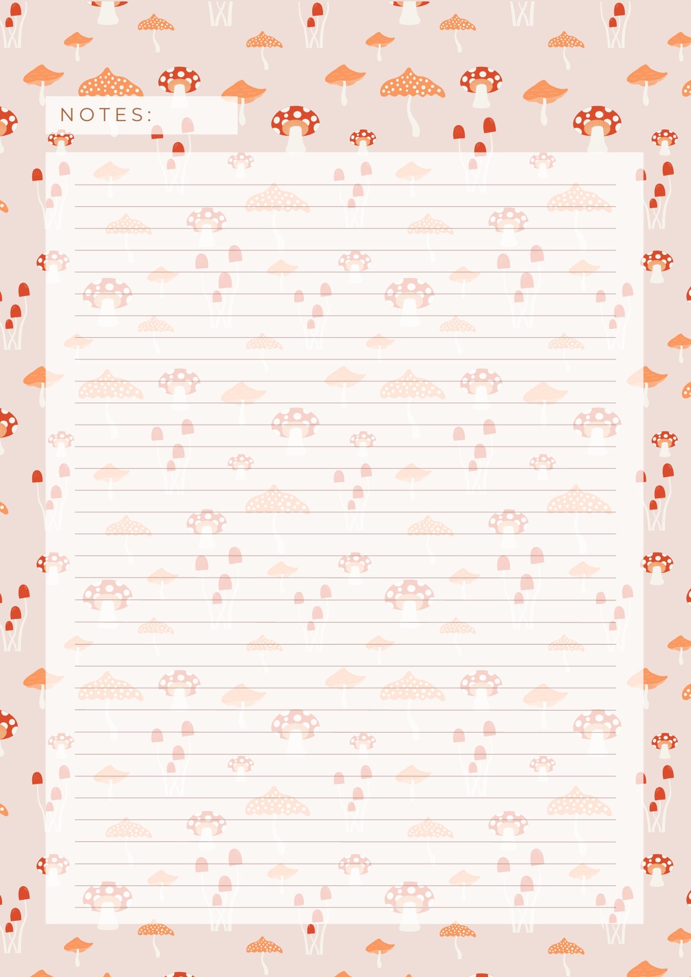 Printable Mushroom-themed Note Sheet | Cute & Cozy Note Paper | Nature ...